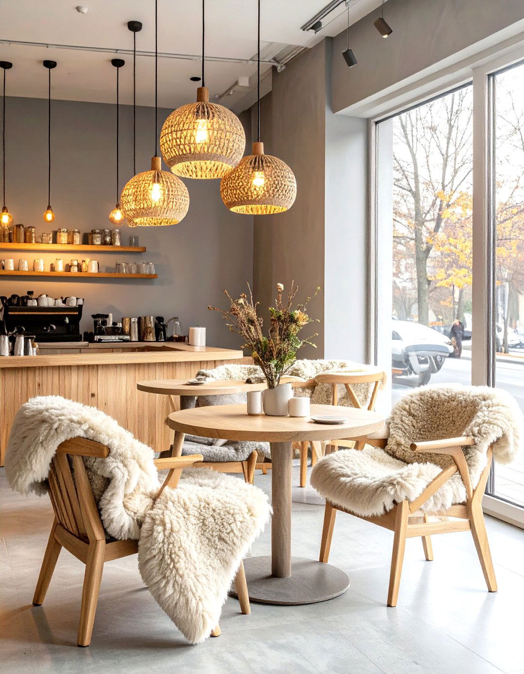 Elegantes Holz Hygge Cafe Nordic Design Shop Ebenbild