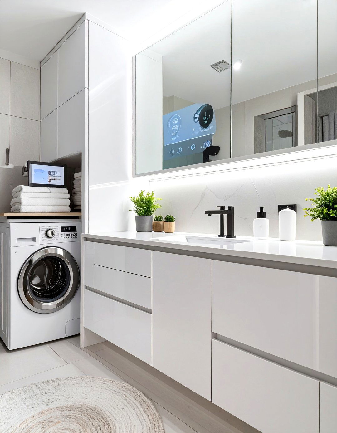 30 Combination Small Bathroom and Laundry Room Designs - We Love Home Blog