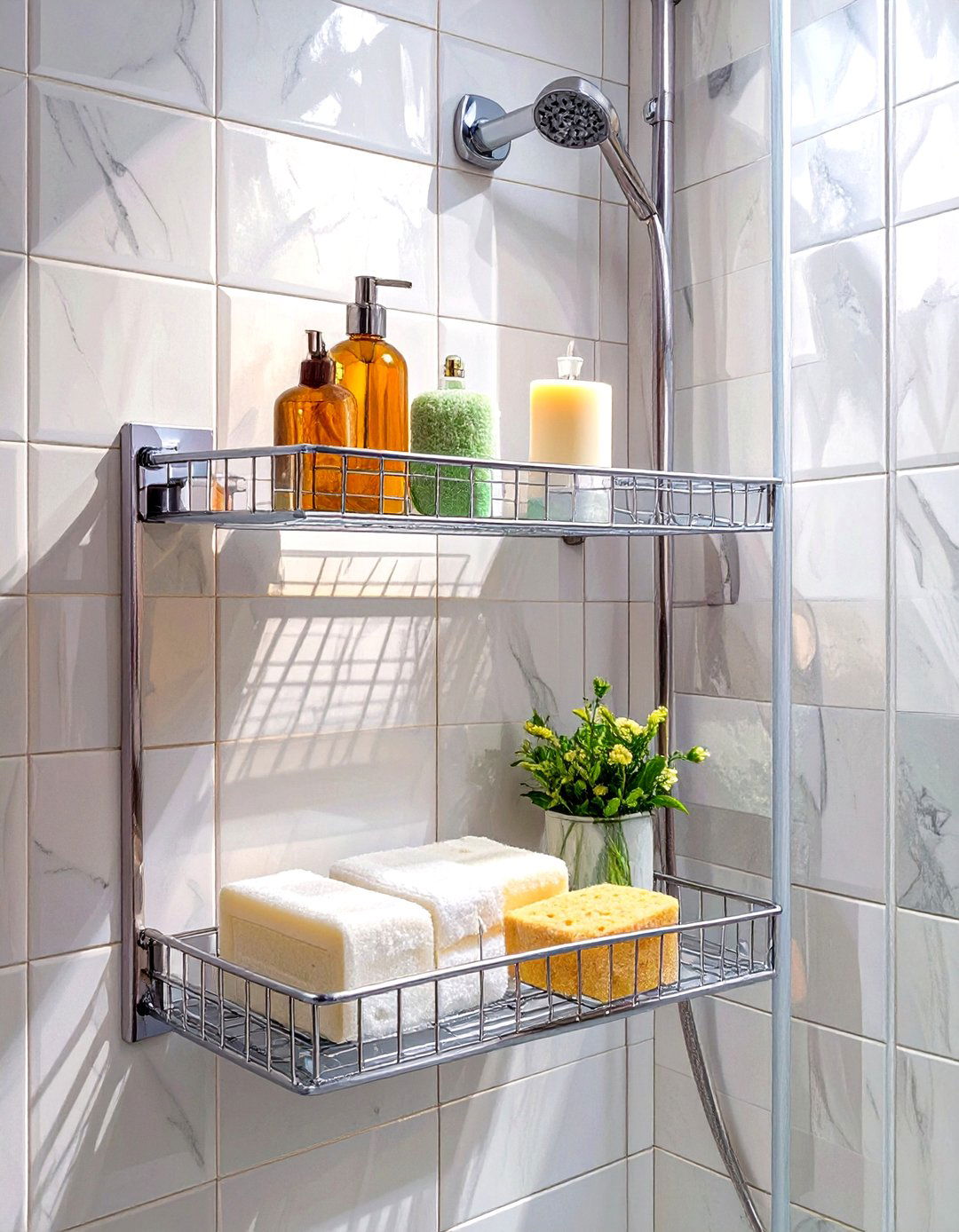 30 Shower Shelf Ideas for a More Functional Bath - We Love Home Blog